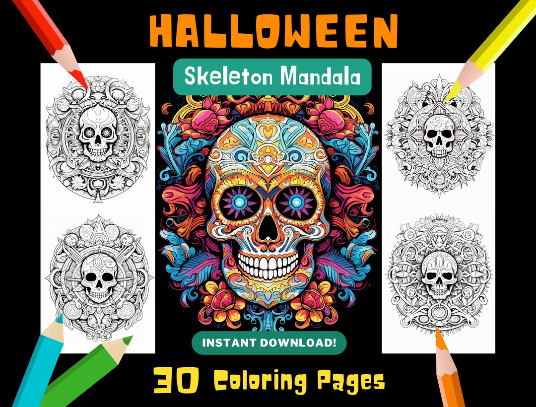 Skeleton Mandala Coloring Pages for Adults - 30 Printable Designs ...
