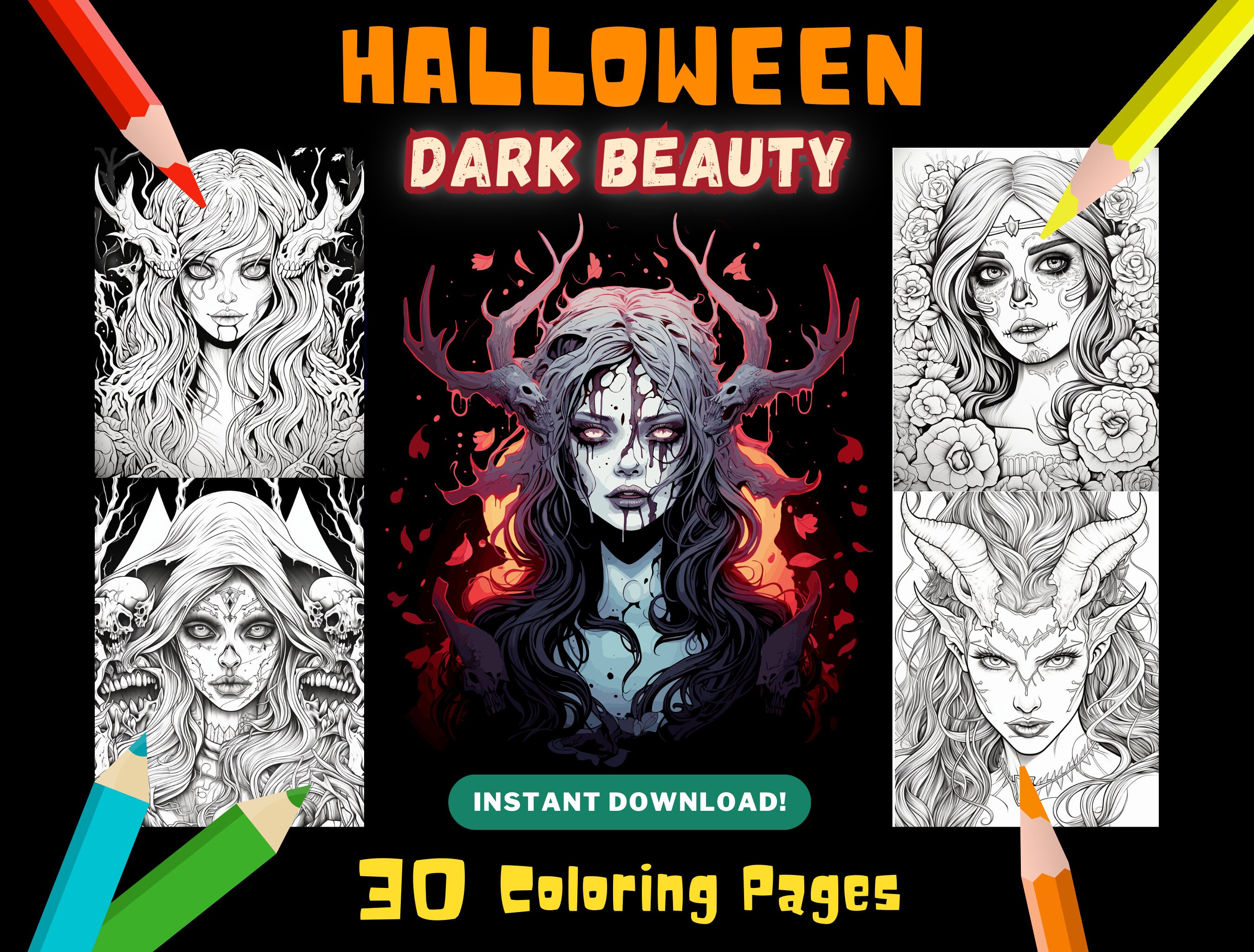 30 Horror and Elegant Dark Beauty Coloring Pages for Adults for ...