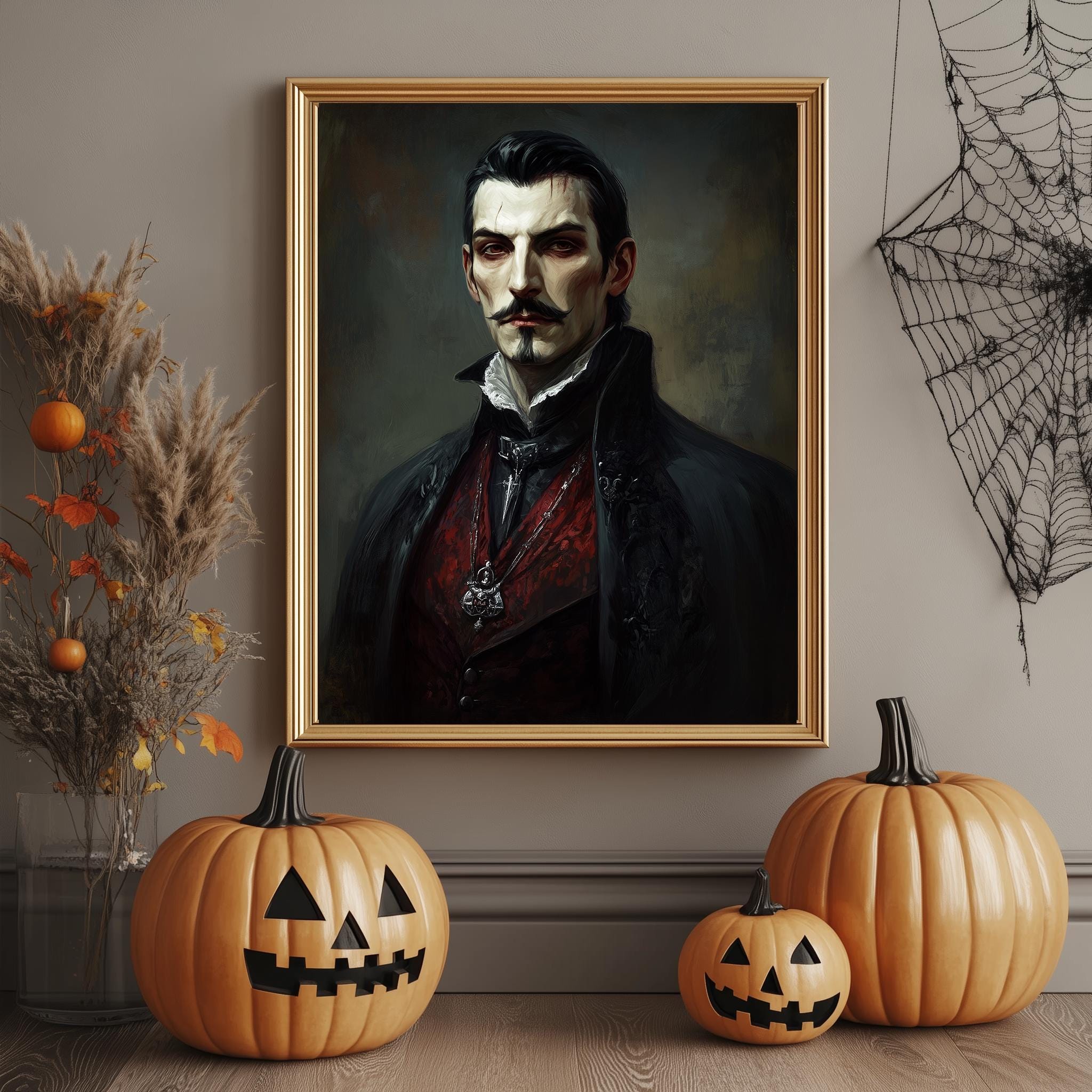 Victorian Gothic Dracula Vampire Portrait Digital Wall Art, Halloween ...