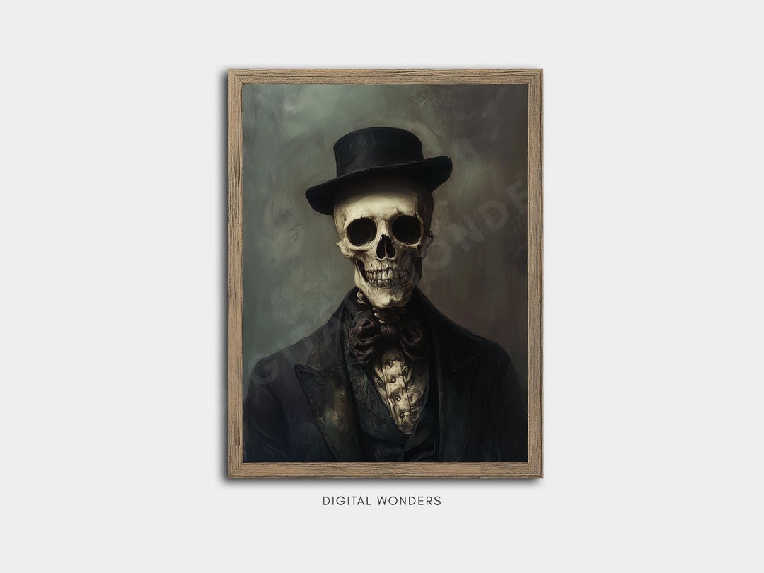 Victorian Gothic Skeleton Portrait Digital Wall Art, Halloween Creepy ...