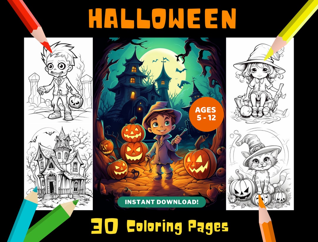 30 Halloween Coloring Pages for Kids ages 5-12, Spooky Haunted Houses ...