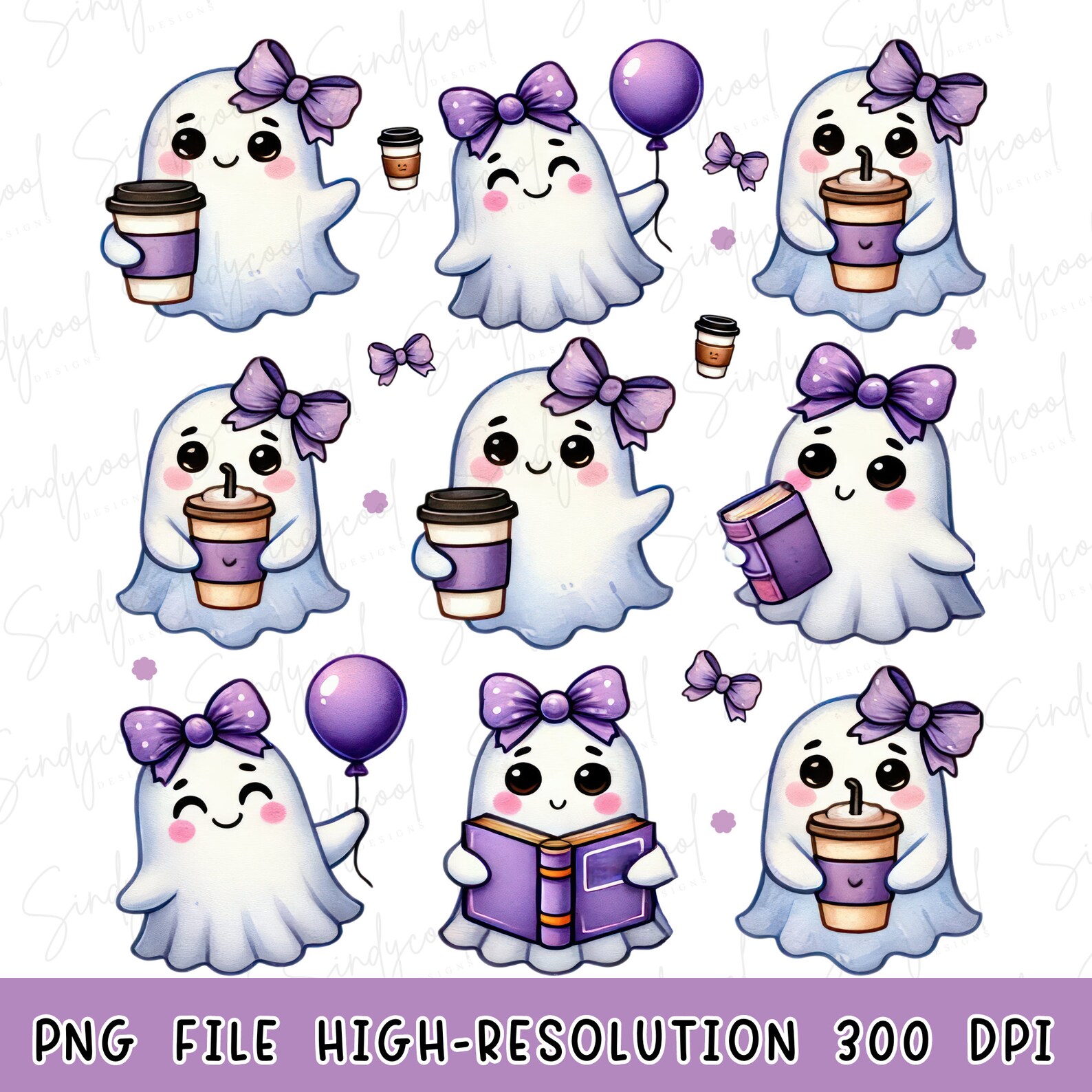 Cute Ghost Png, Halloween Png, Purple Ghosts Sublimation Png, Spooky ...