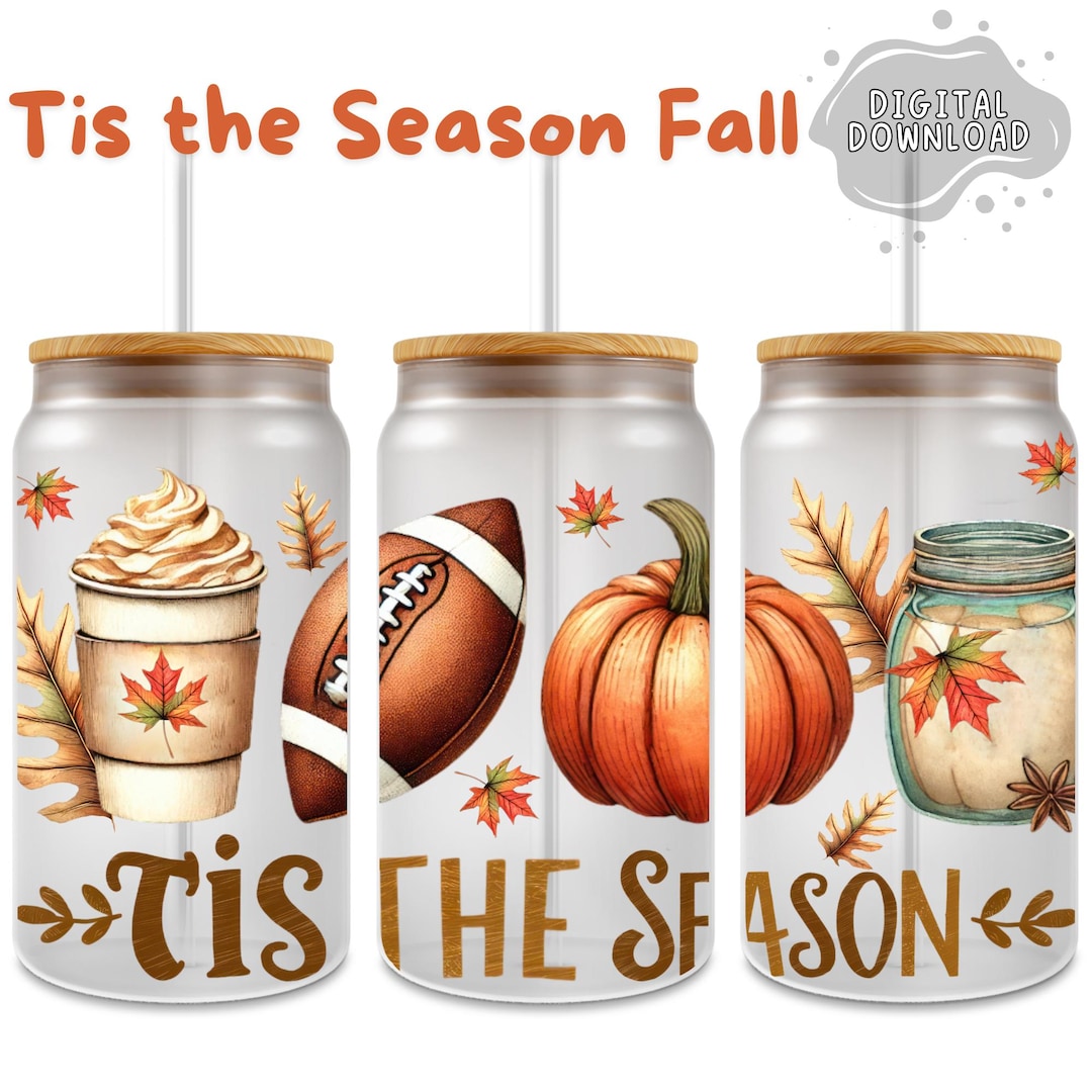 Autumn Glass Can Wrap PNG: Fall Coffee, Football, Pumpkin (digital ...
