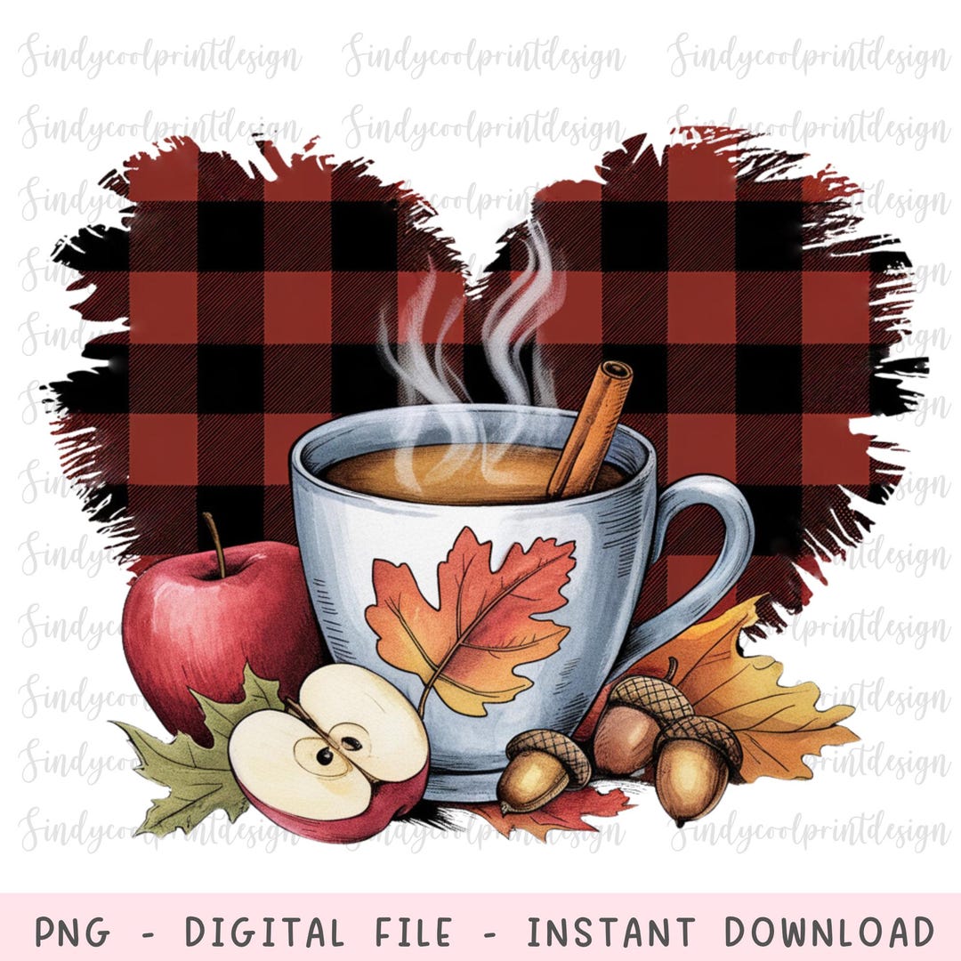 Fall Plaid Heart Clipart, Autumn Coffee Lover PNG, Cozy Fall Design ...