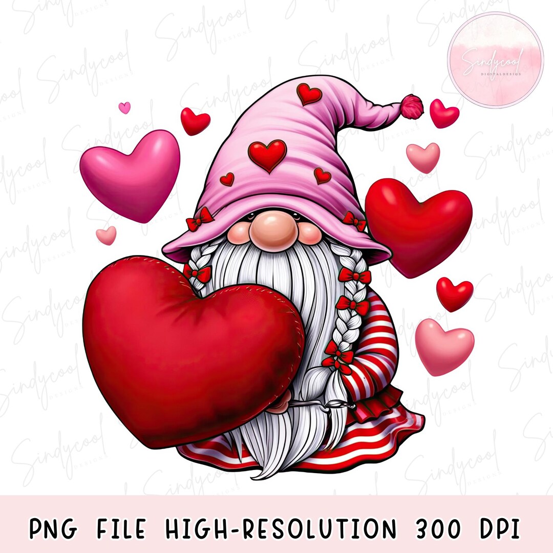 Valentine's Day Gnome PNG, Cute Heart Gnome Sublimation Design, Love ...