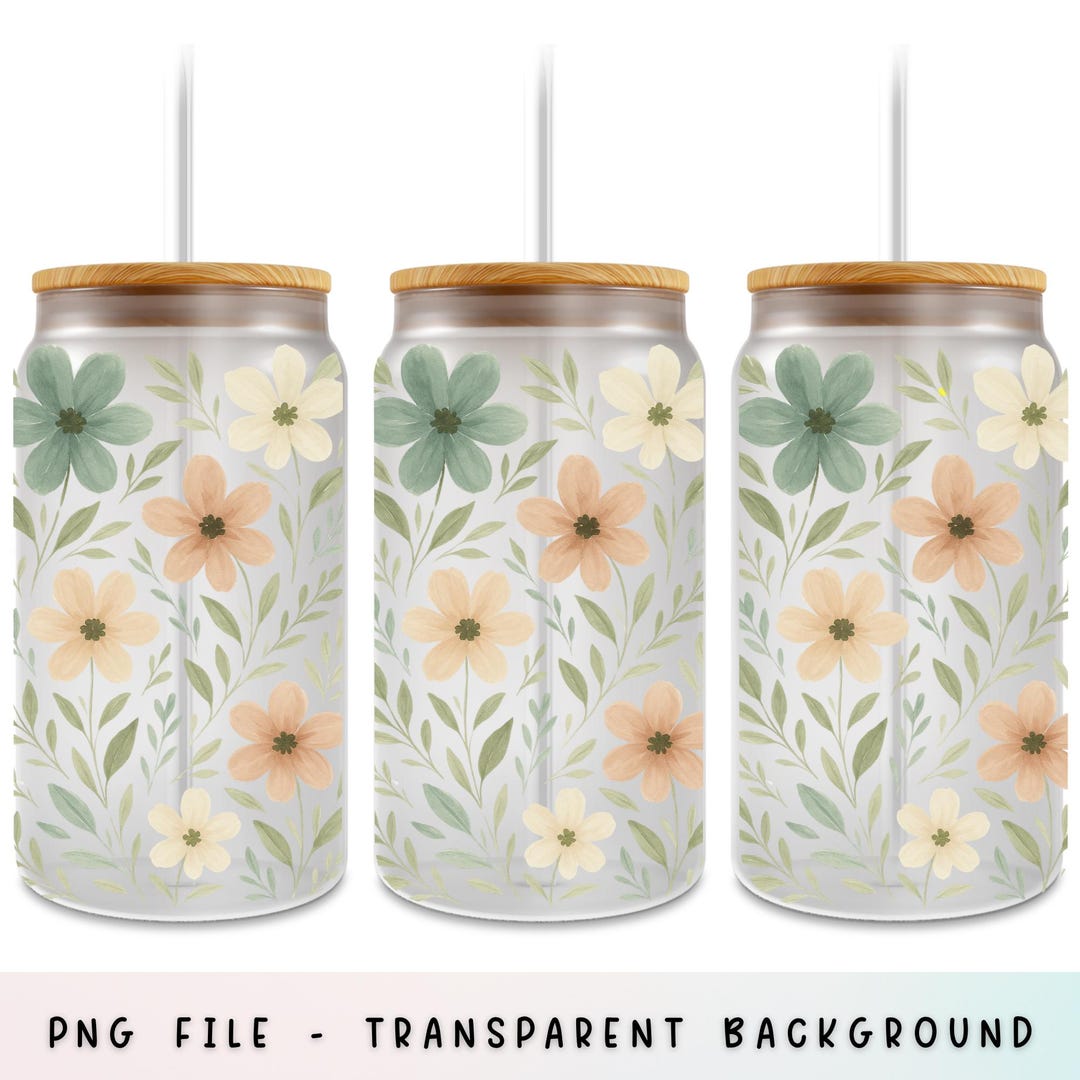 Pastel Floral Wrap, Spring Flower Glass Can Wrap, 16oz Glass Tumbler ...