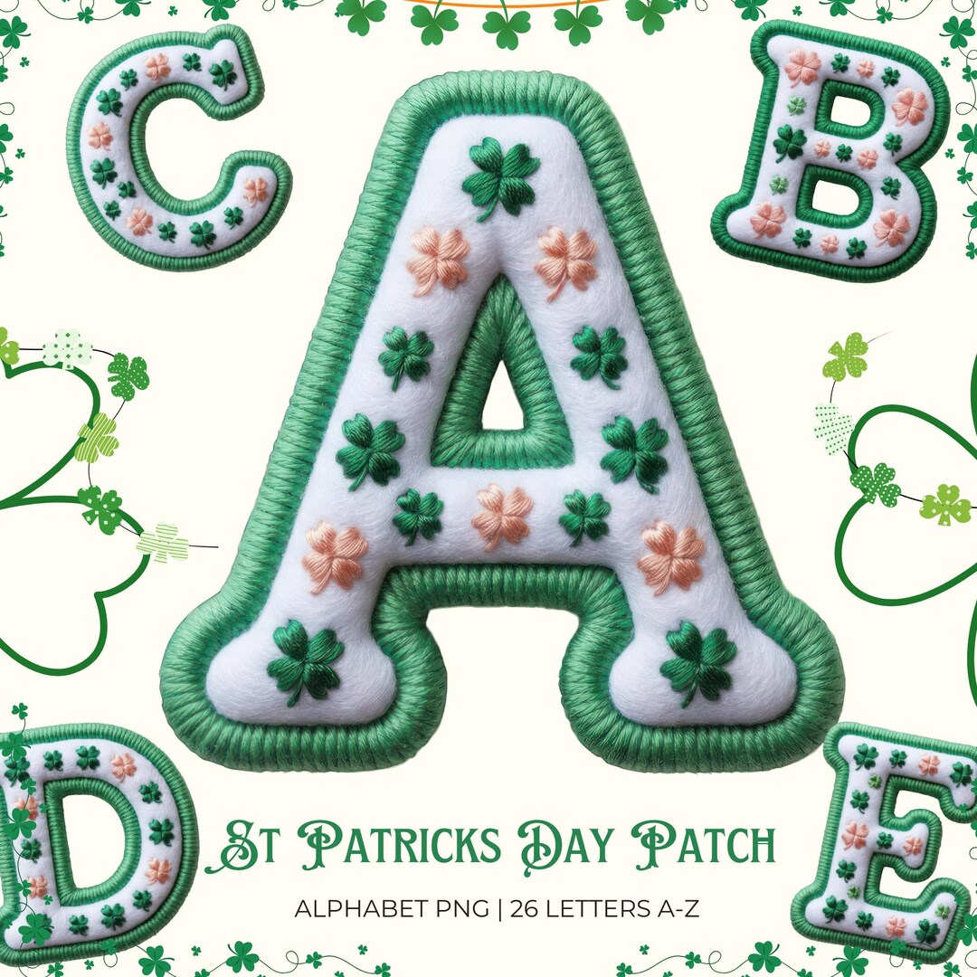 St Patricks Day Alphabet Set | Clover Embroidery Letters | Lucky ...