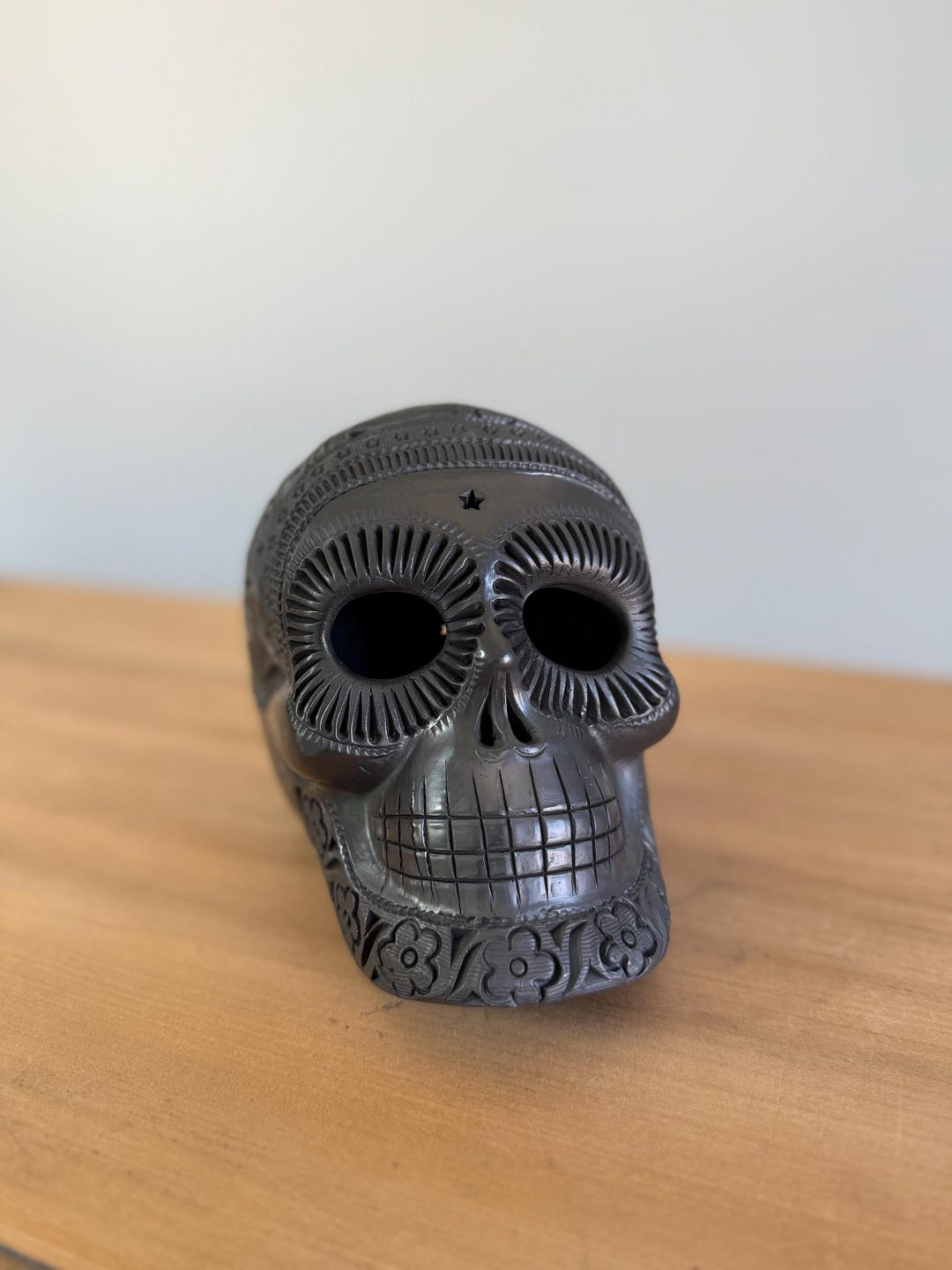 Día De Los Muertos Black Clay Skull • Barro Negro Calavera • Star Hand ...
