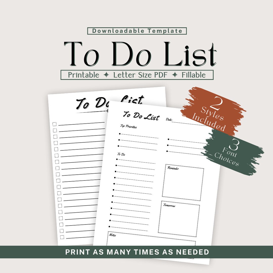 To Do List to Do List PDF to Do Instant Digital Download - Etsy Canada