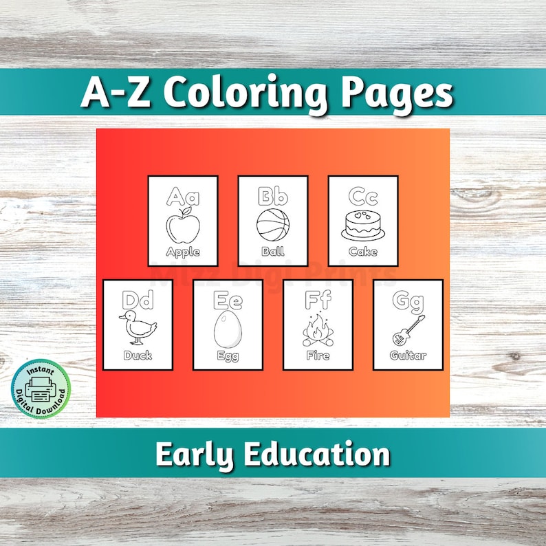 Aa-zz Coloring Book Worksheets, Simple Coloring Pages for Preschoolers ...