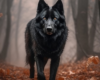 Digital Download Black Wolf With Full Moon in the Background Celestial ...