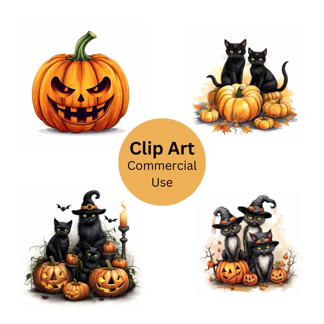 Halloween Clip Art Bundle, Pumpkins and Black Cats, PNG Commercial Use ...