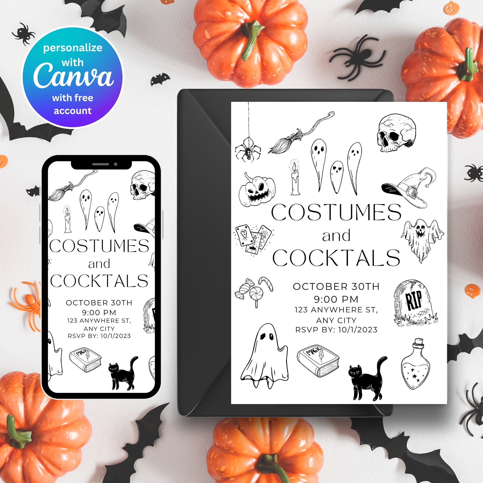 Editable Halloween Invitation Costumes and Cocktails Invite Adults ...