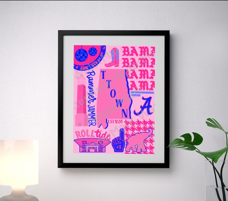 Cute University of Alabama Pink and Blue Wall-art - Etsy