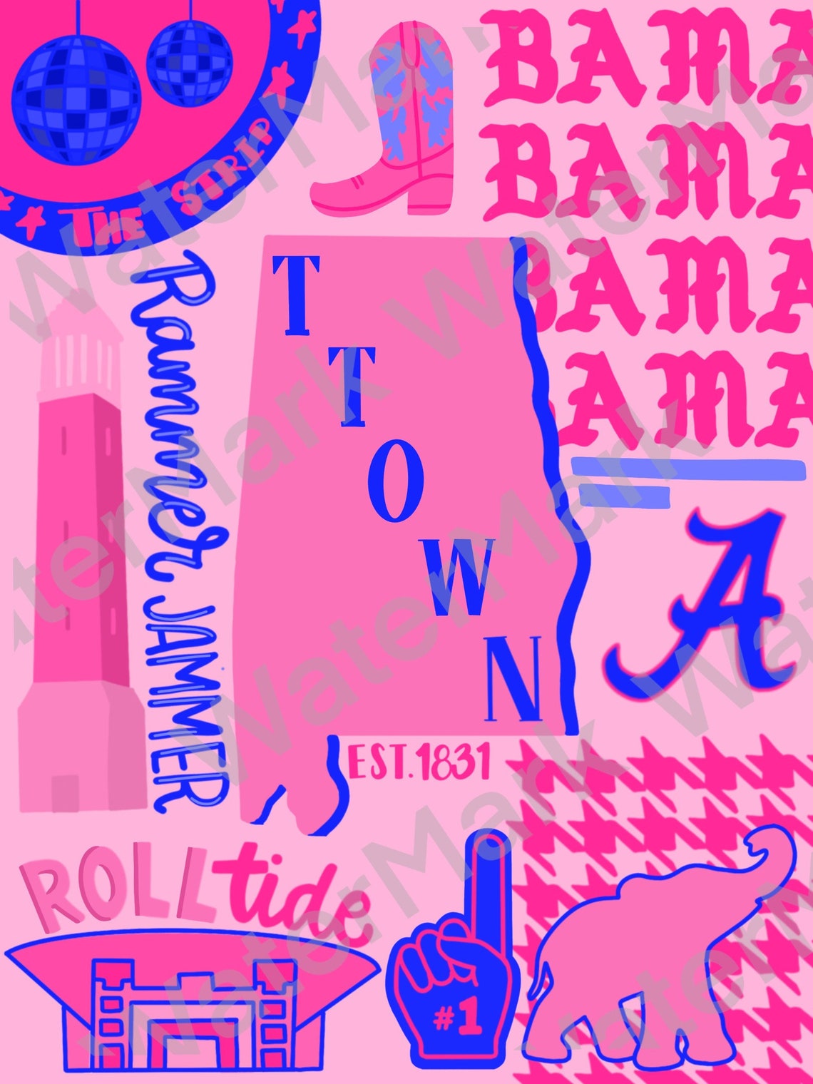 Cute University of Alabama Pink and Blue Wall-art - Etsy