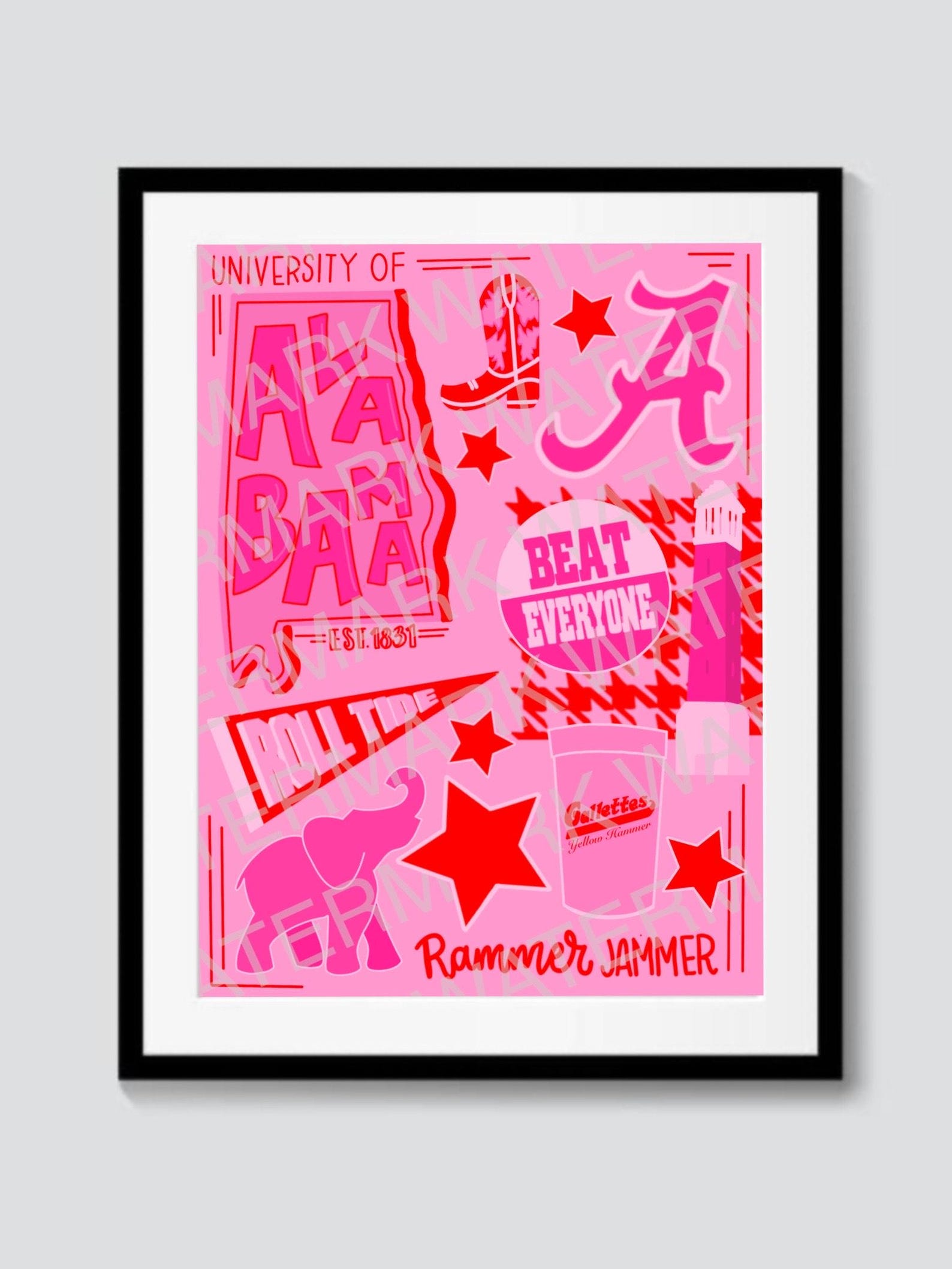 University of Alabama Wall Art – Roll Tide Poster With Pink & Red ...