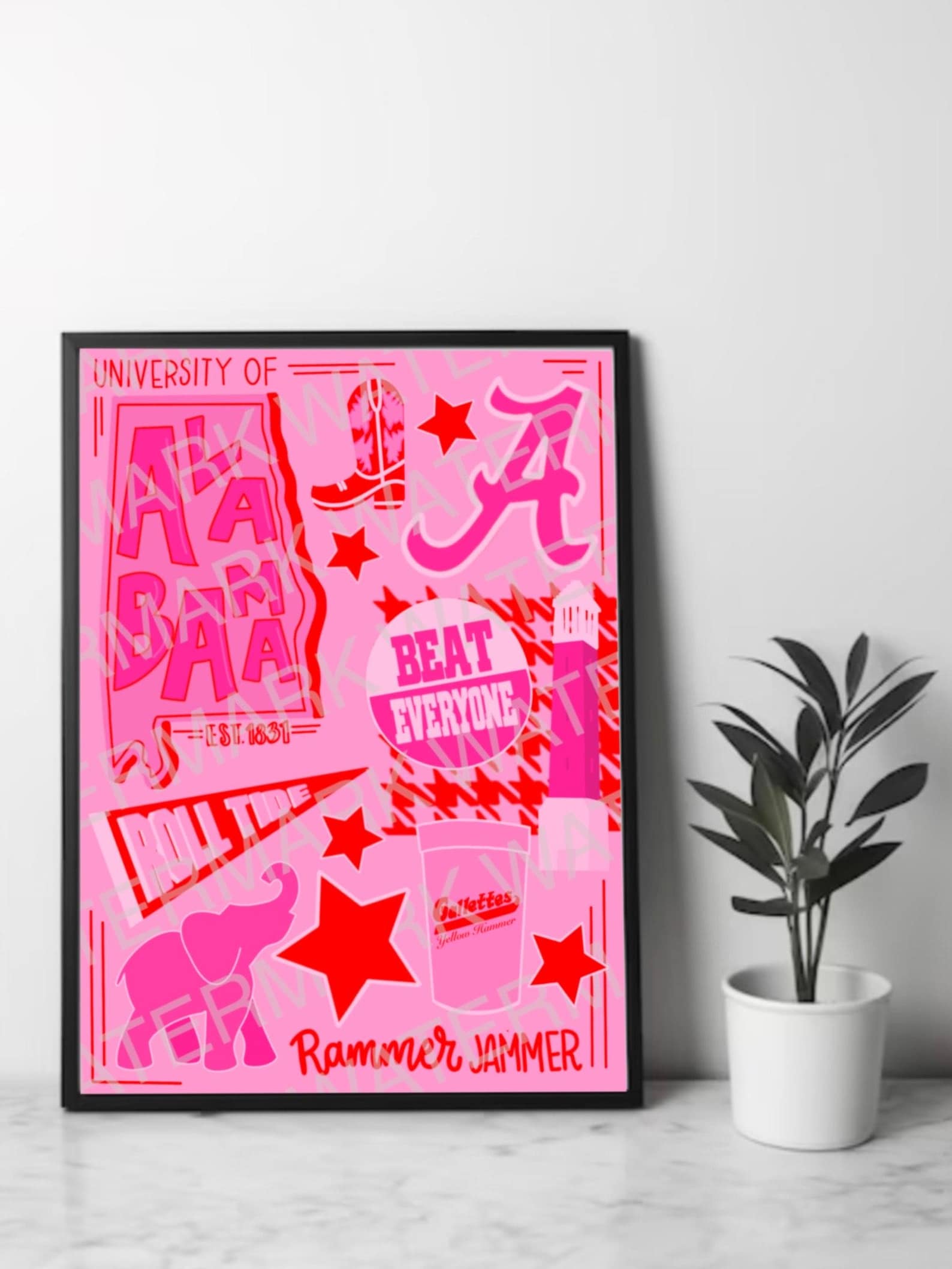 University of Alabama Wall Art – Roll Tide Poster With Pink & Red ...