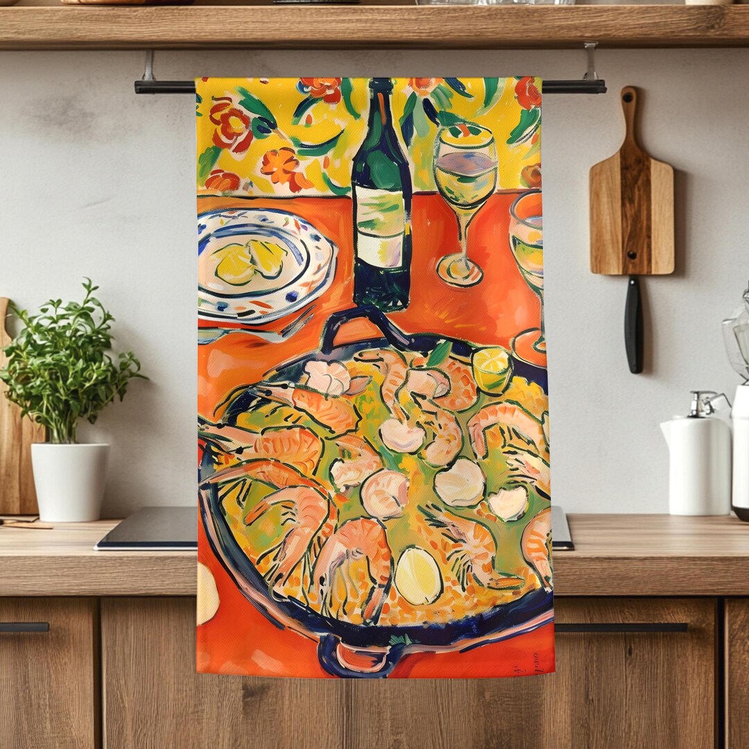 Paella Kitchen Towel: Mediterranean Decor, Spanish Foodie Gift - Etsy