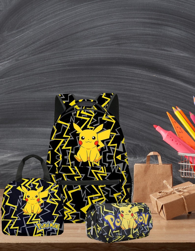 Pikachu Pokemon Backpack Pokemon Yellow and Black Backpack Large School ...