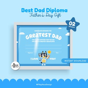 Bluey Dad Certificate Printable | Greatest Dad & Daddy | Digital Father ...