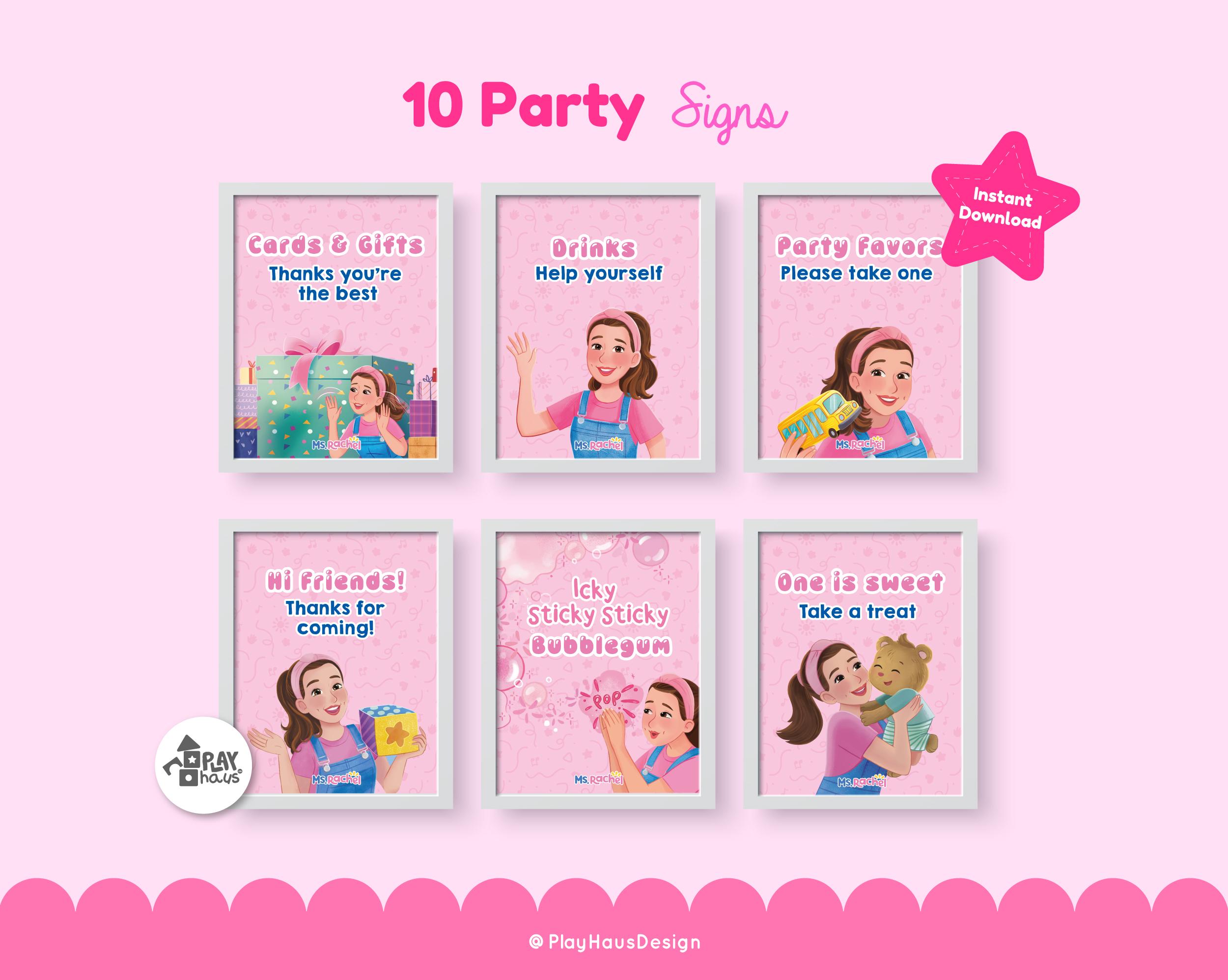 10 Party Signs Ms Rachel, Ms Rachel Pink Girl Party Sign Bundle, Girl ...
