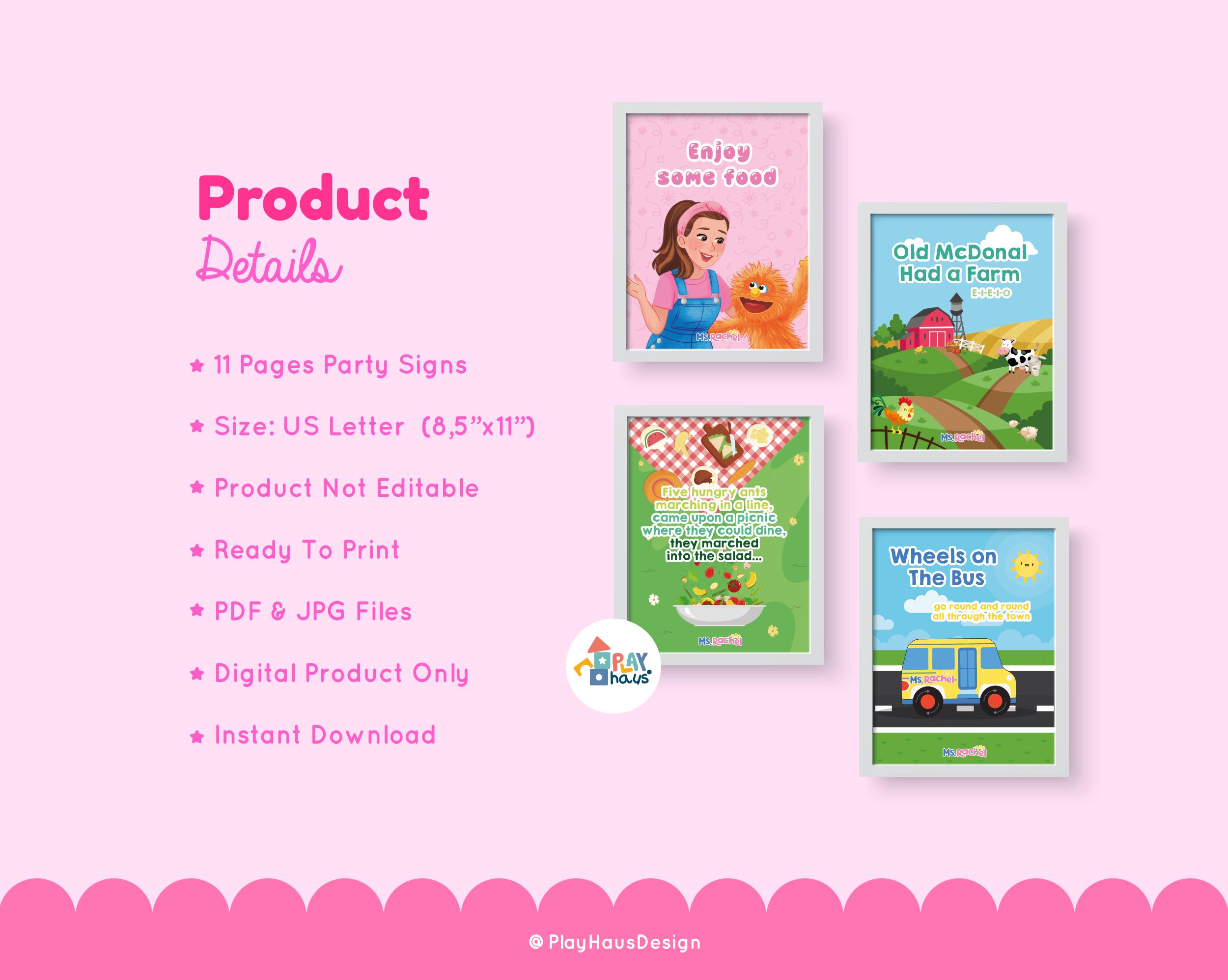 10 Party Signs Ms Rachel, Ms Rachel Pink Girl Party Sign Bundle, Girl ...