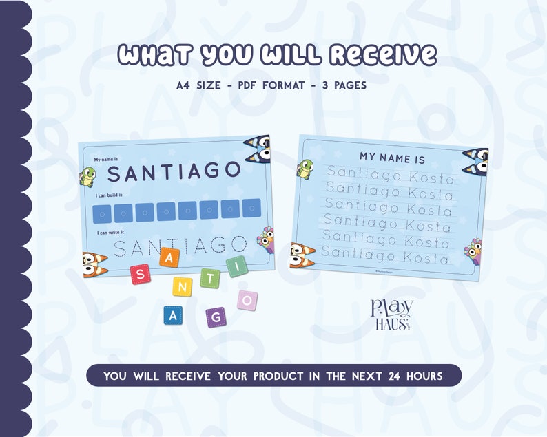 Bluey Name Tracing Mat, Bluey Worksheet, Bluey Name Spelling, Bluey ...