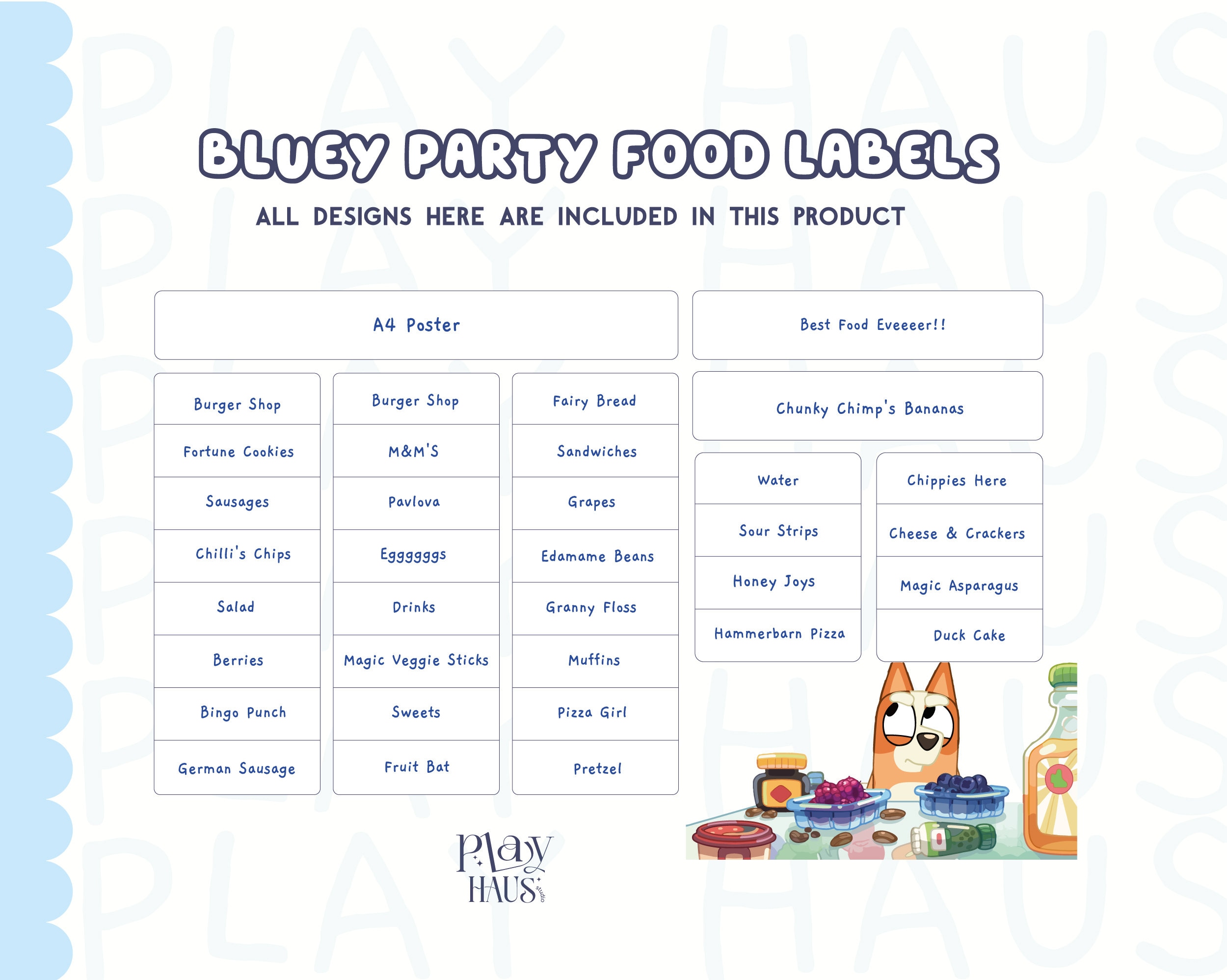 35 Bluey Food Label Bundle, Bluey Food Tent Bundle, Bluey, Bluey Party ...