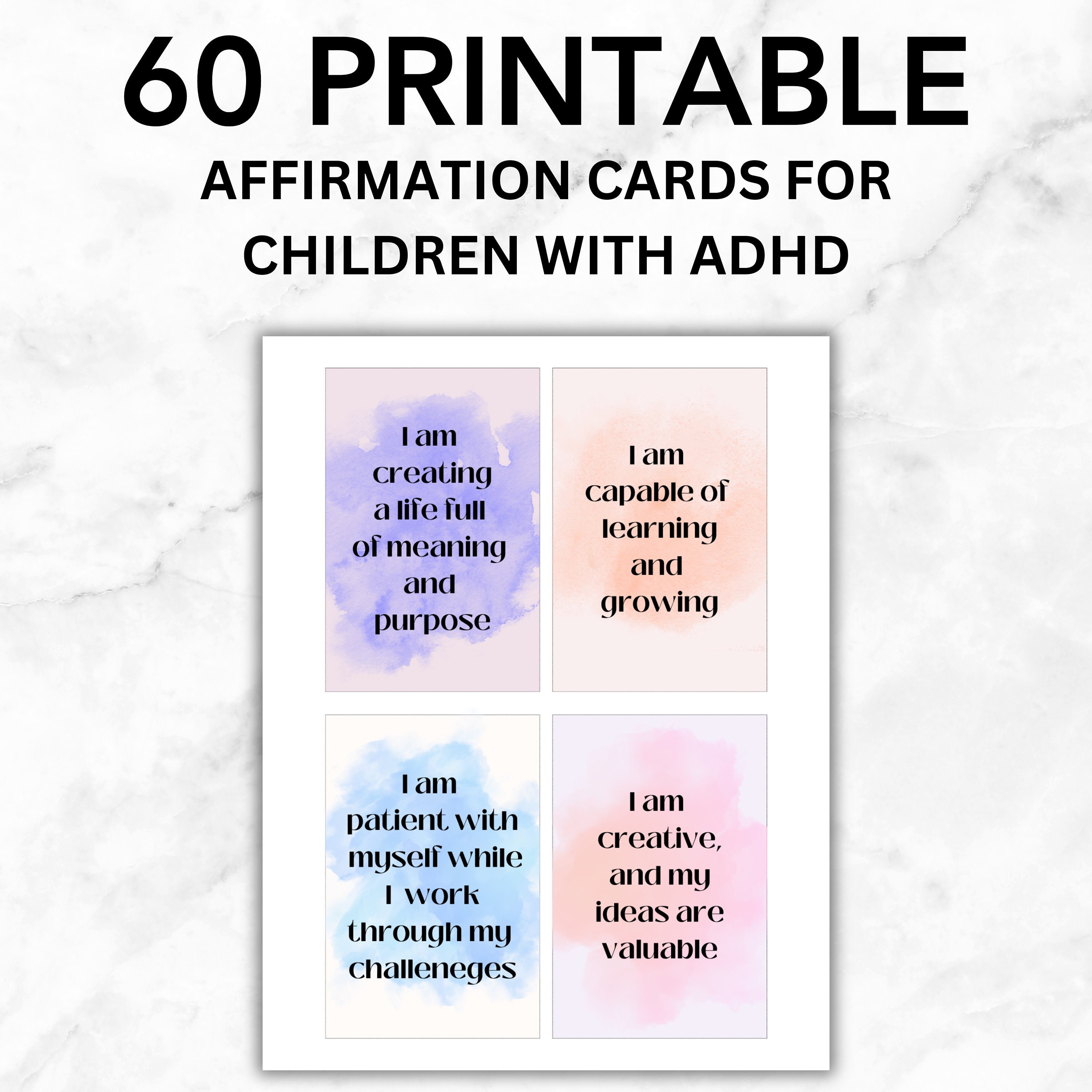 ADHD Positive Affirmation Cards, Printable Positivity for Children ...