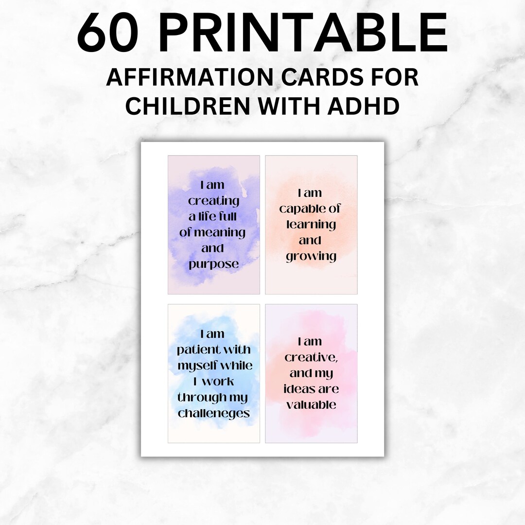 ADHD Positive Affirmation Cards, Printable Positivity for Children ...