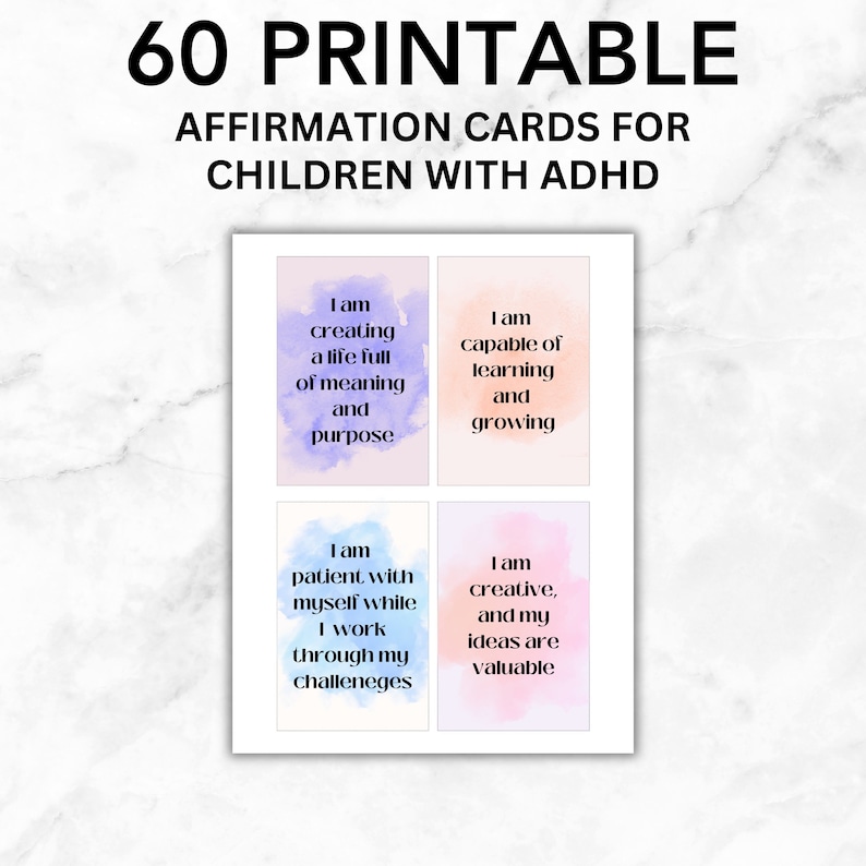 ADHD Positive Affirmation Cards, Printable Positivity for Children ...