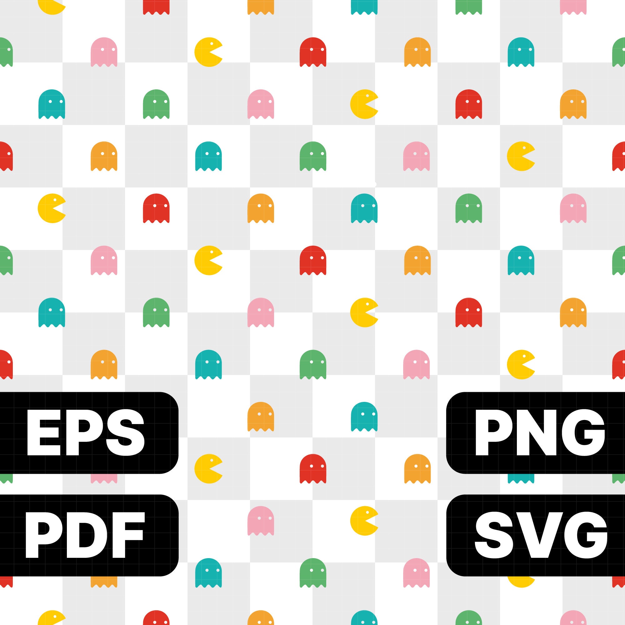 Pacman Pattern EPS PDF SVG Png Colorful Graphic Vector - Etsy