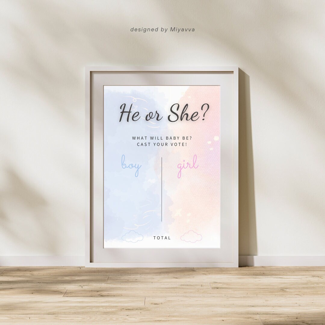 Gender Reveal Party Voting Board Digital Download He or - Etsy