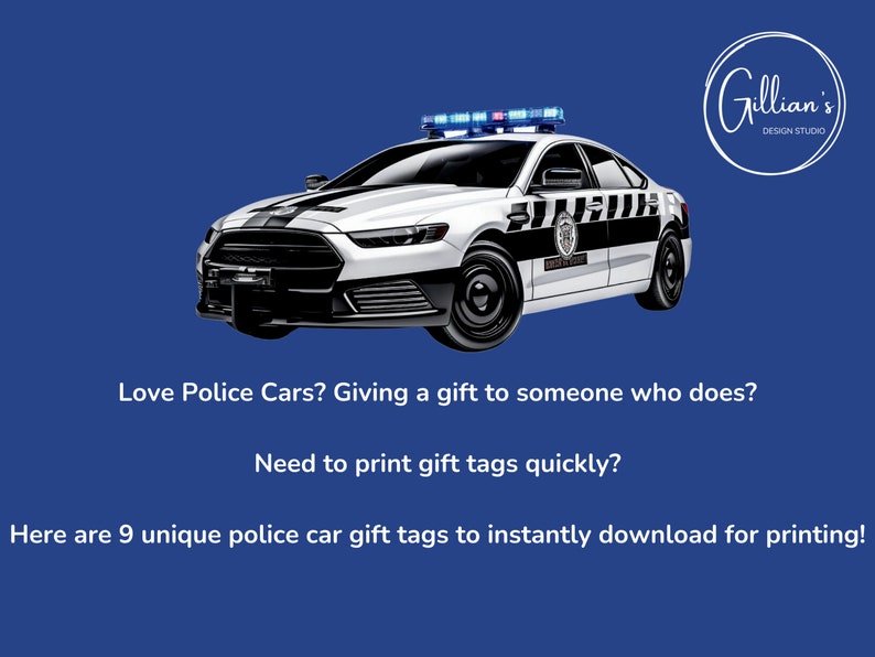 9 Printable Police Car All Occasion Gift Tags, Merry Christmas, Happy ...