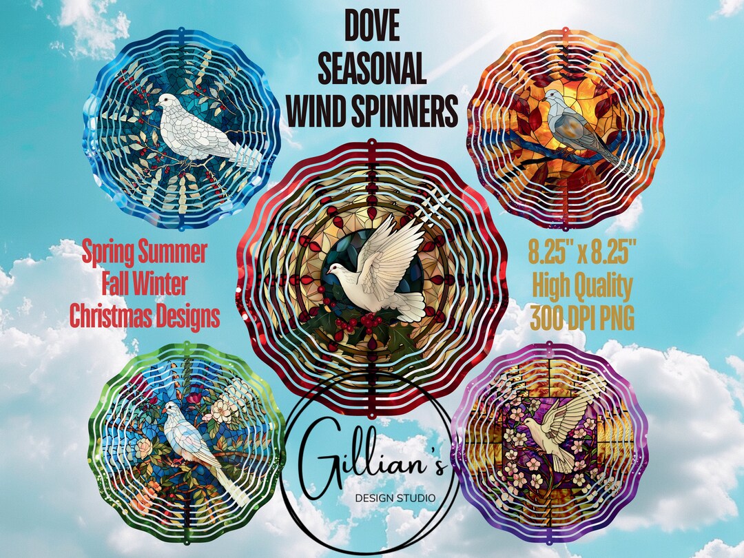 5 Stained Glass Seasonal DOVE 8" Wind Spinner Suncatcher Sublimation ...