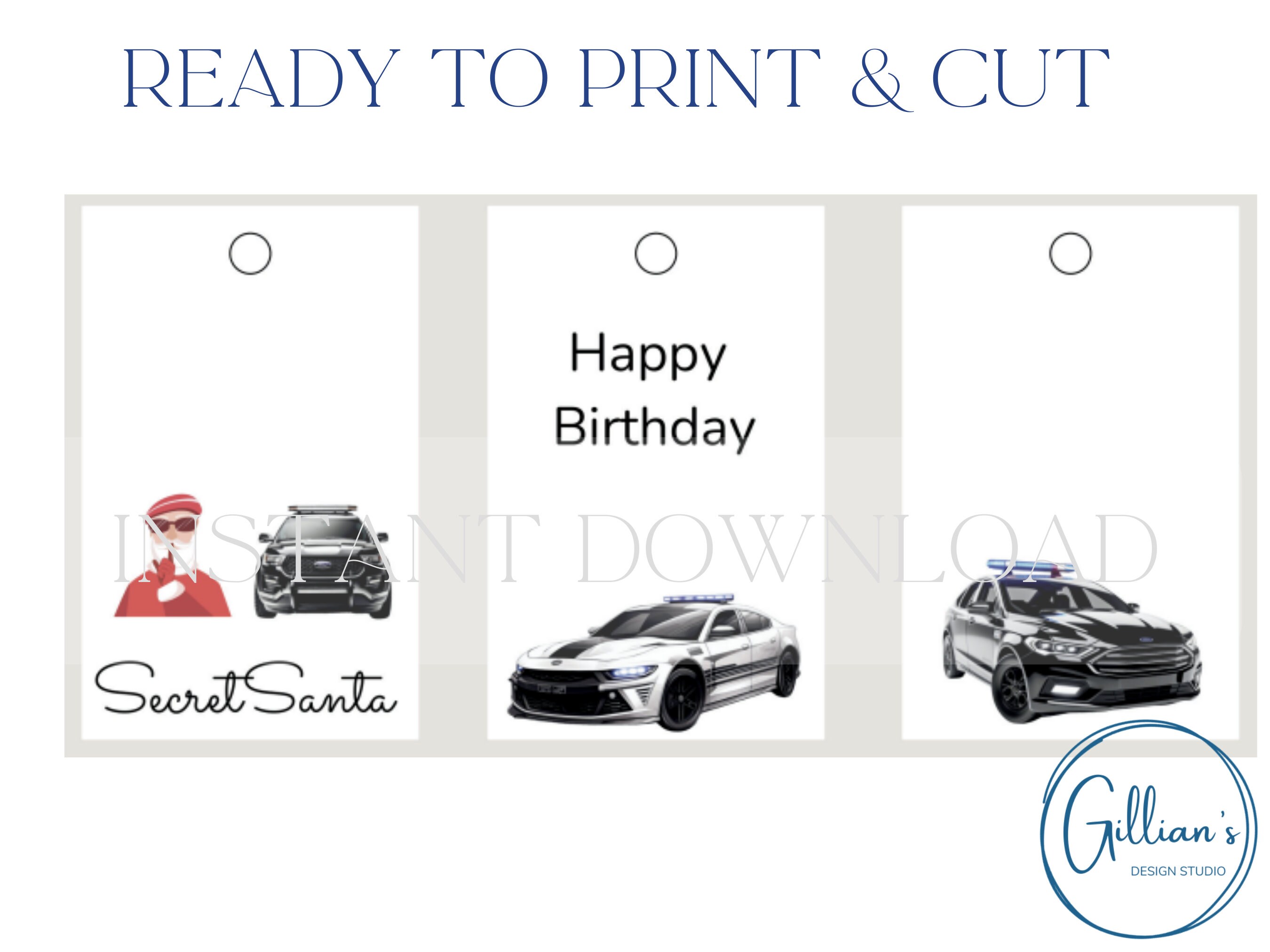 9 Printable Police Car All Occasion Gift Tags, Merry Christmas, Happy ...