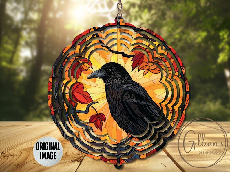 5 Stained Glass Seasonal CROW Wind Spinner Suncatcher Sublimation ...