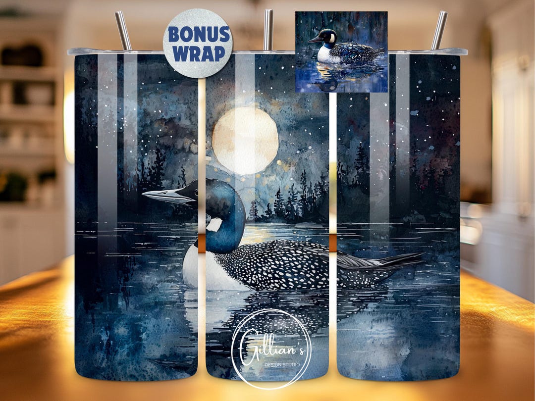 Moonlight Loon 20oz Skinny Tumbler Wrap Sublimation Design, Bonus ...