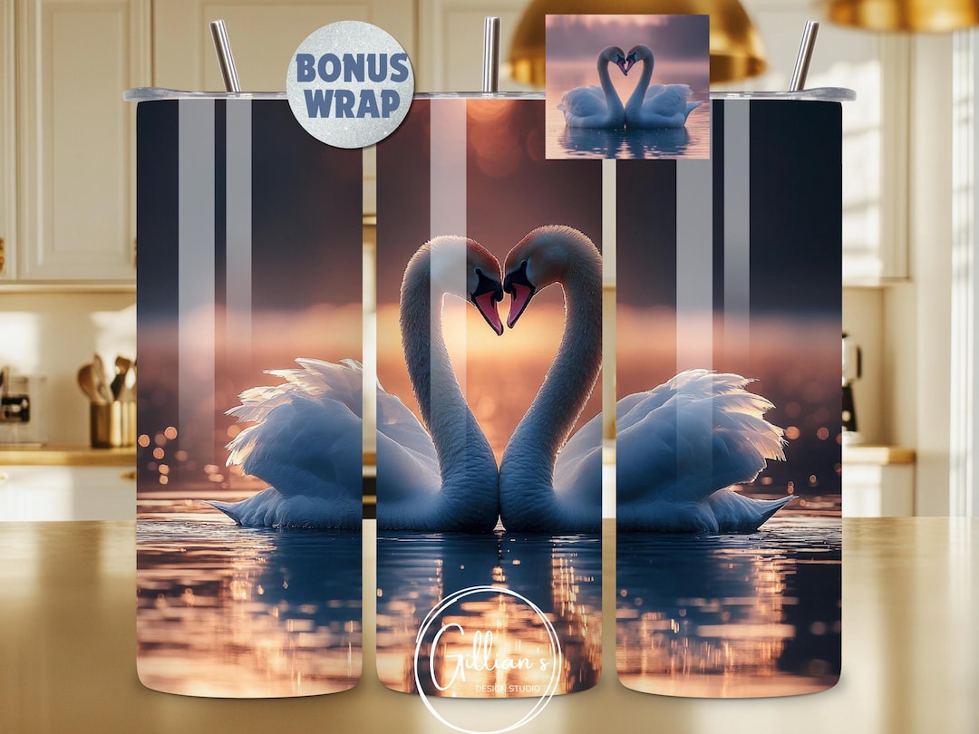 Romantic Swans 20 Oz Skinny Tumbler Wrap Sublimation Design, Bonus ...