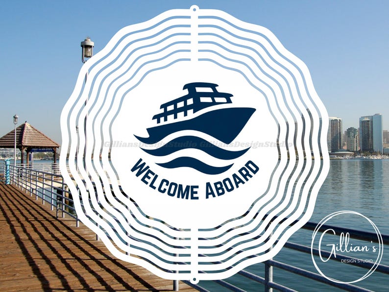 Boat Welcome Aboard 8 Inch Wind Spinner Sublimation Design, Instant ...