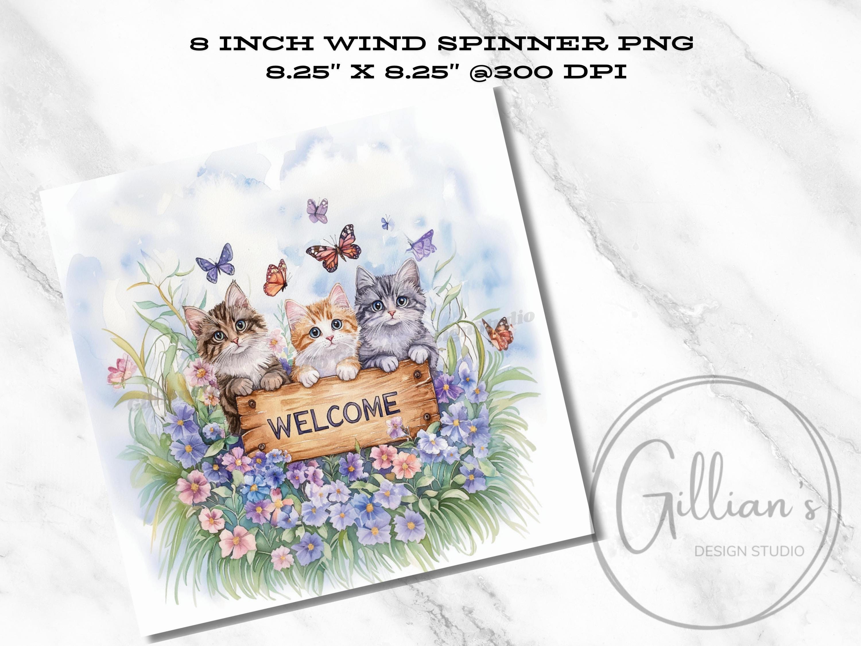 Three Cats Welcome 8 Inch Wind Spinner Sublimation Design, Digital ...