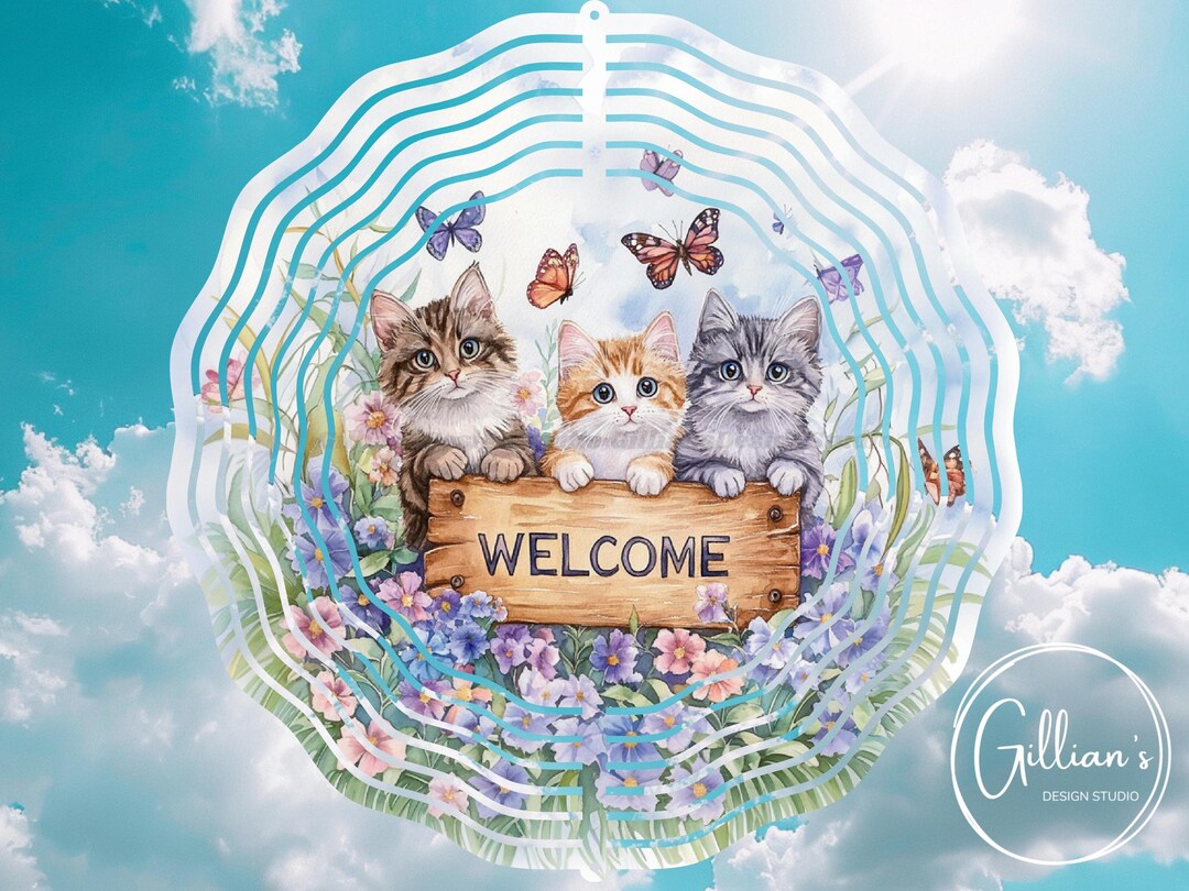 Three Cats Welcome 8 Inch Wind Spinner Sublimation Design, Digital ...