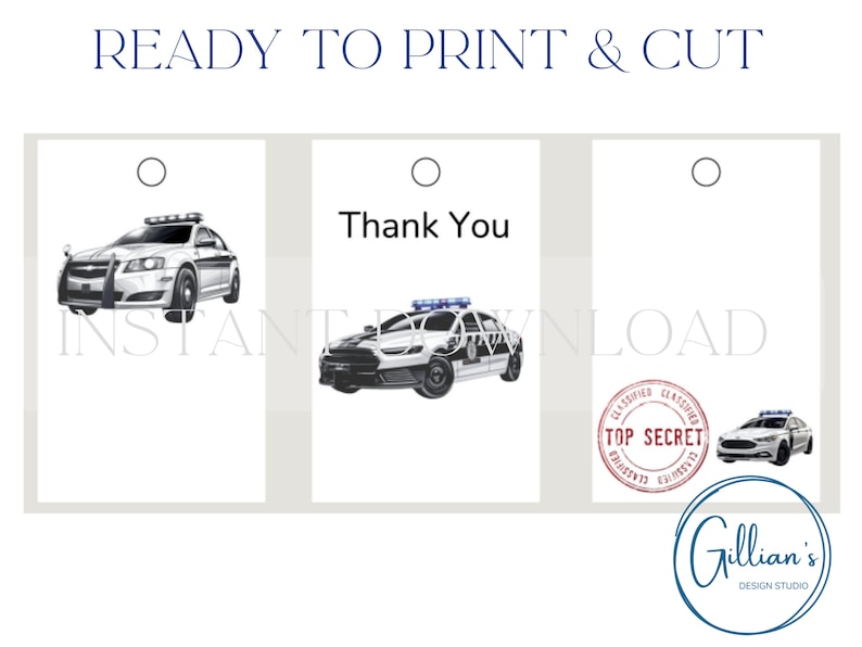9 Printable Police Car All Occasion Gift Tags, Merry Christmas, Happy ...
