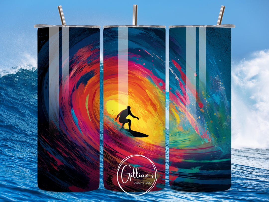 Surfer 20 Oz Skinny Tumbler Wrap Sublimation Design, Instant Digital Download, Surfer Silhouette ...
