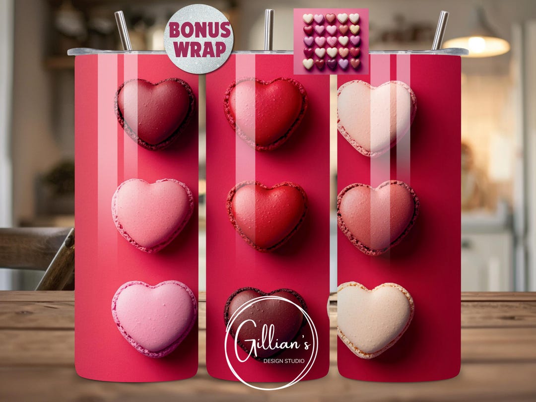 Heart Macarons 20oz Skinny Tumbler Wrap Sublimation Design, Bonus ...