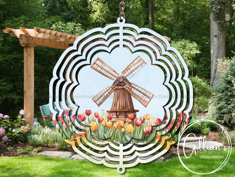 Wooden Windmill 8 Inch Wind Spinner Sublimation Design, Digital ...