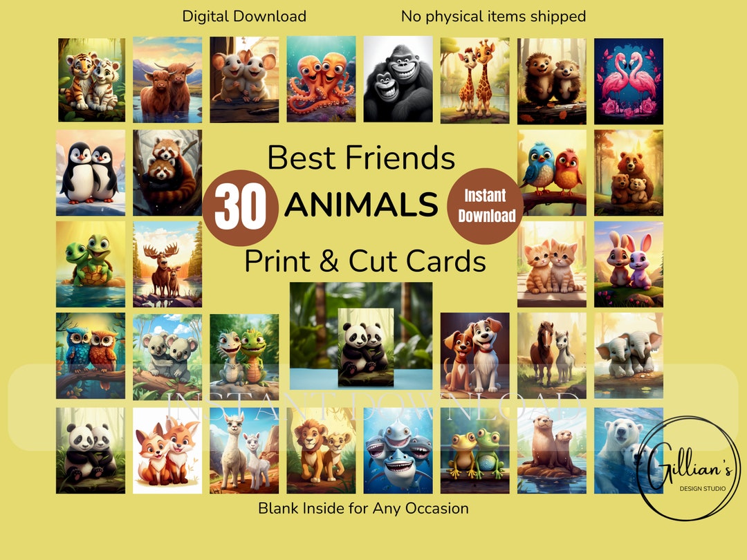 Best Friends Animals Printable Cards, Fun for Any Occasion, Valentine's ...