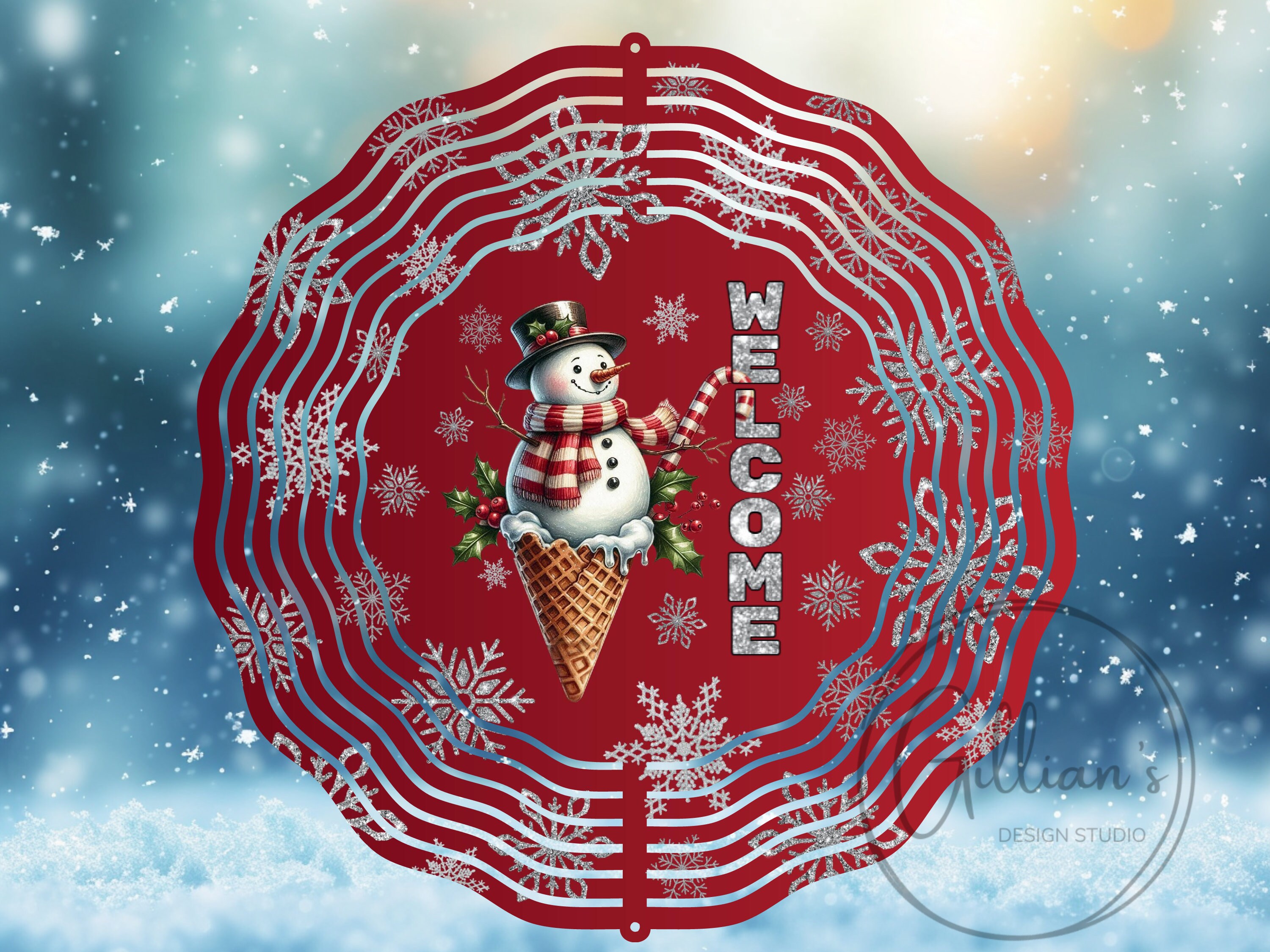 Welcome Winter Snowman in Ice Cream Cone Wind Spinner Sublimation ...