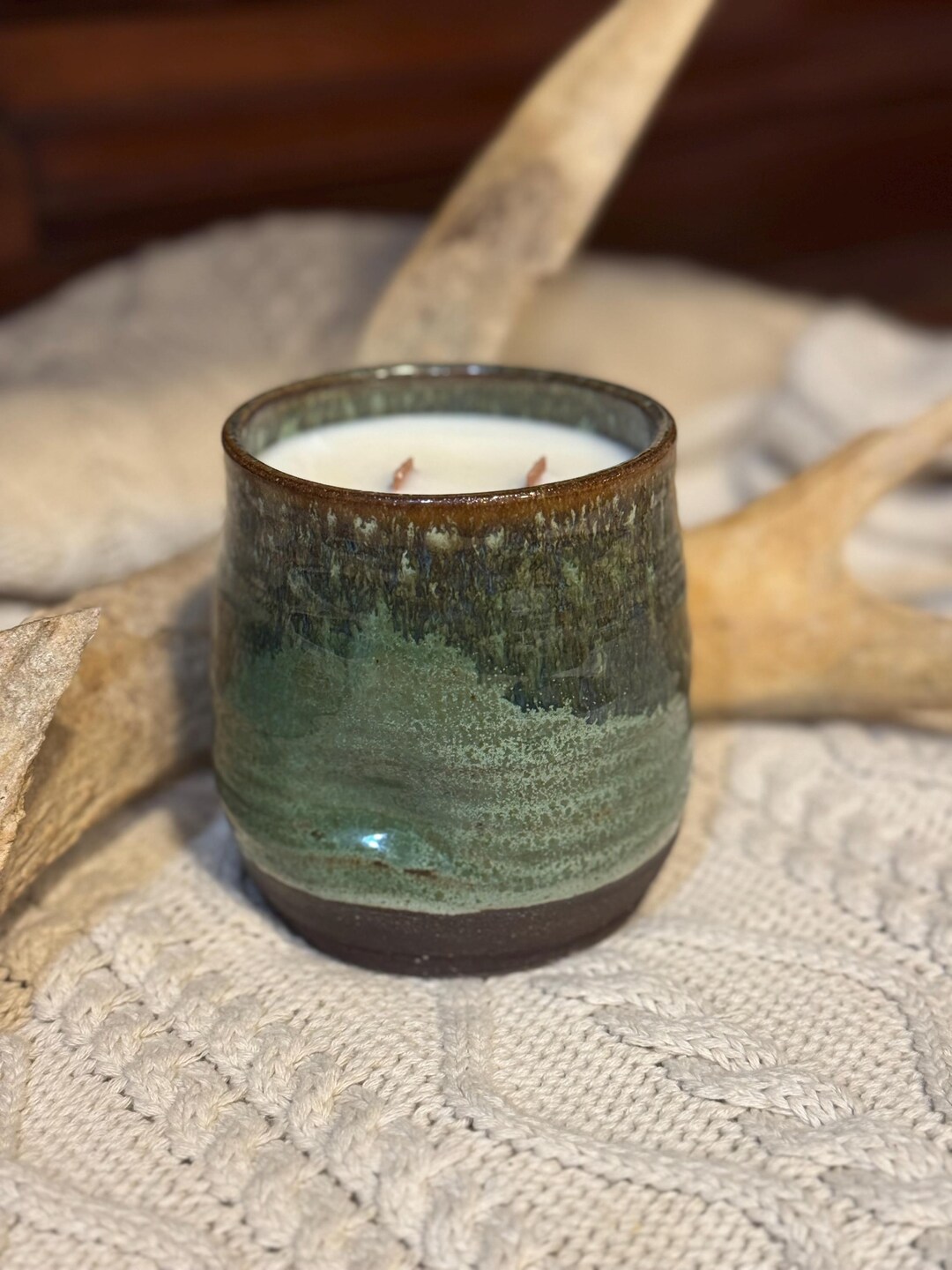 Nordic Night Wooden Wick Dark Pottery Candle Mug Pottery Wine Tumbler ...