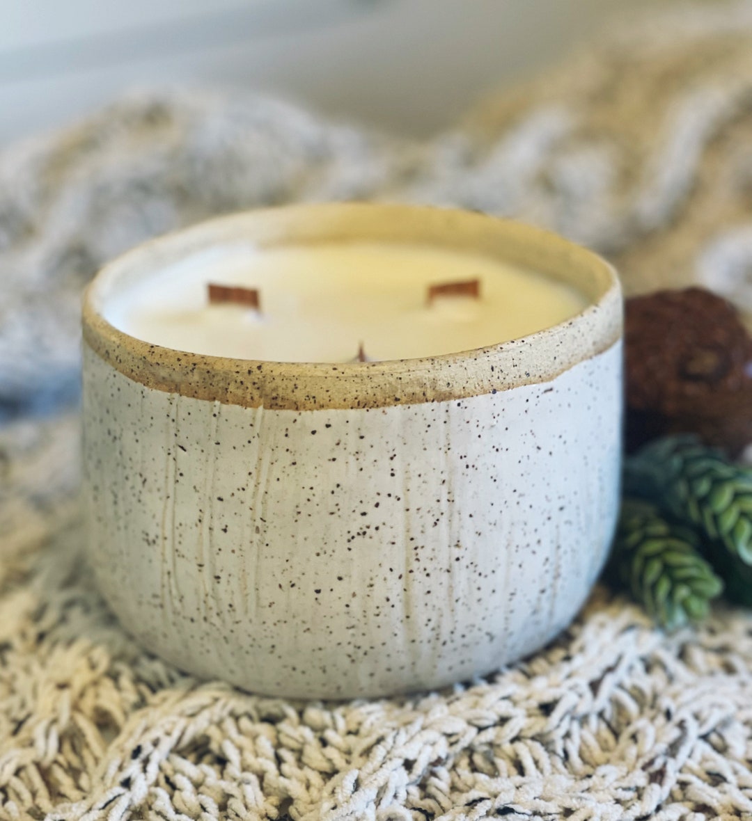 Hand Thrown Pottery Three Wood Wick Scented Soy Wax Candle in - Etsy